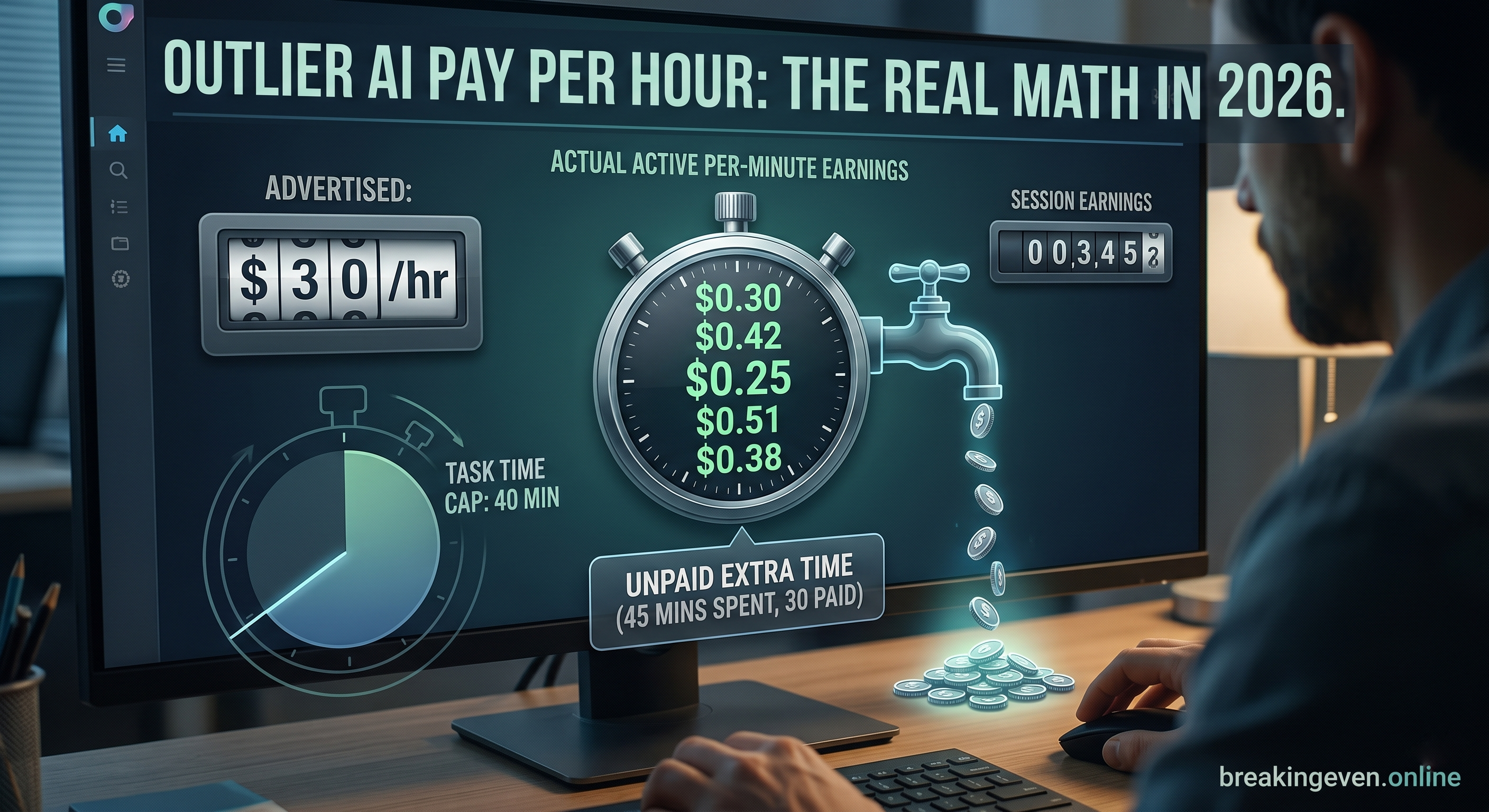 Outlier AI Pay Per Hour in 2026: $12–$45/hr (Real Rates) | Breaking Even